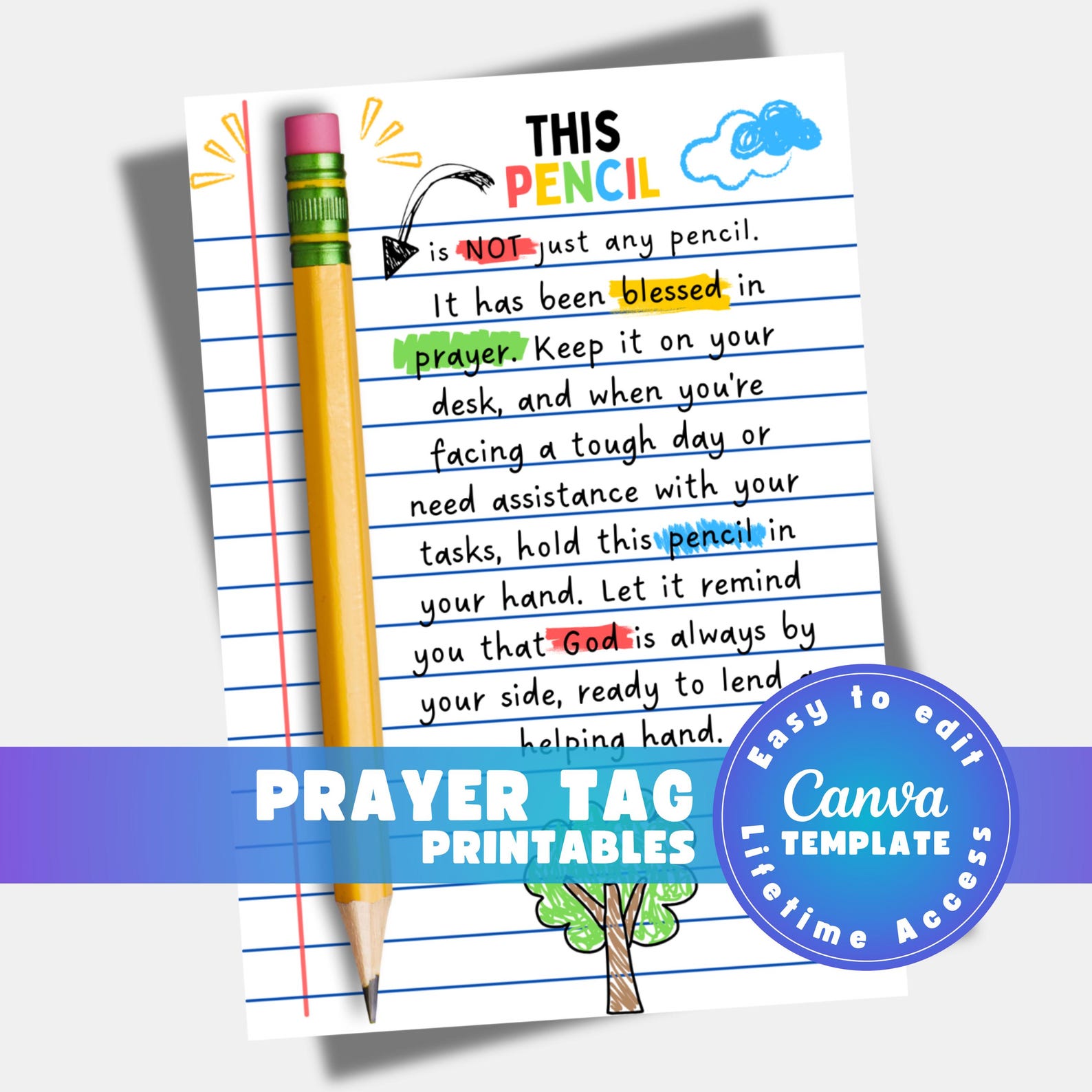 Editable Pencil Prayer Tag Sunday School Printable (canva Template) - Etsy