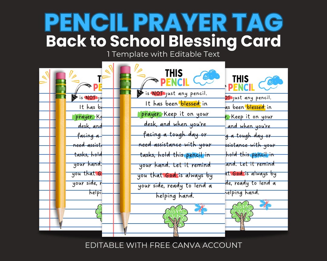 Editable Pencil Prayer Tag Sunday School Printable Pencil Blessing ...