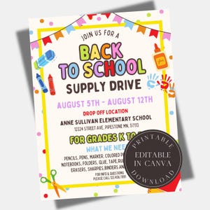 Editable Back to School Supply Drive Flyer Printable Back to School ...