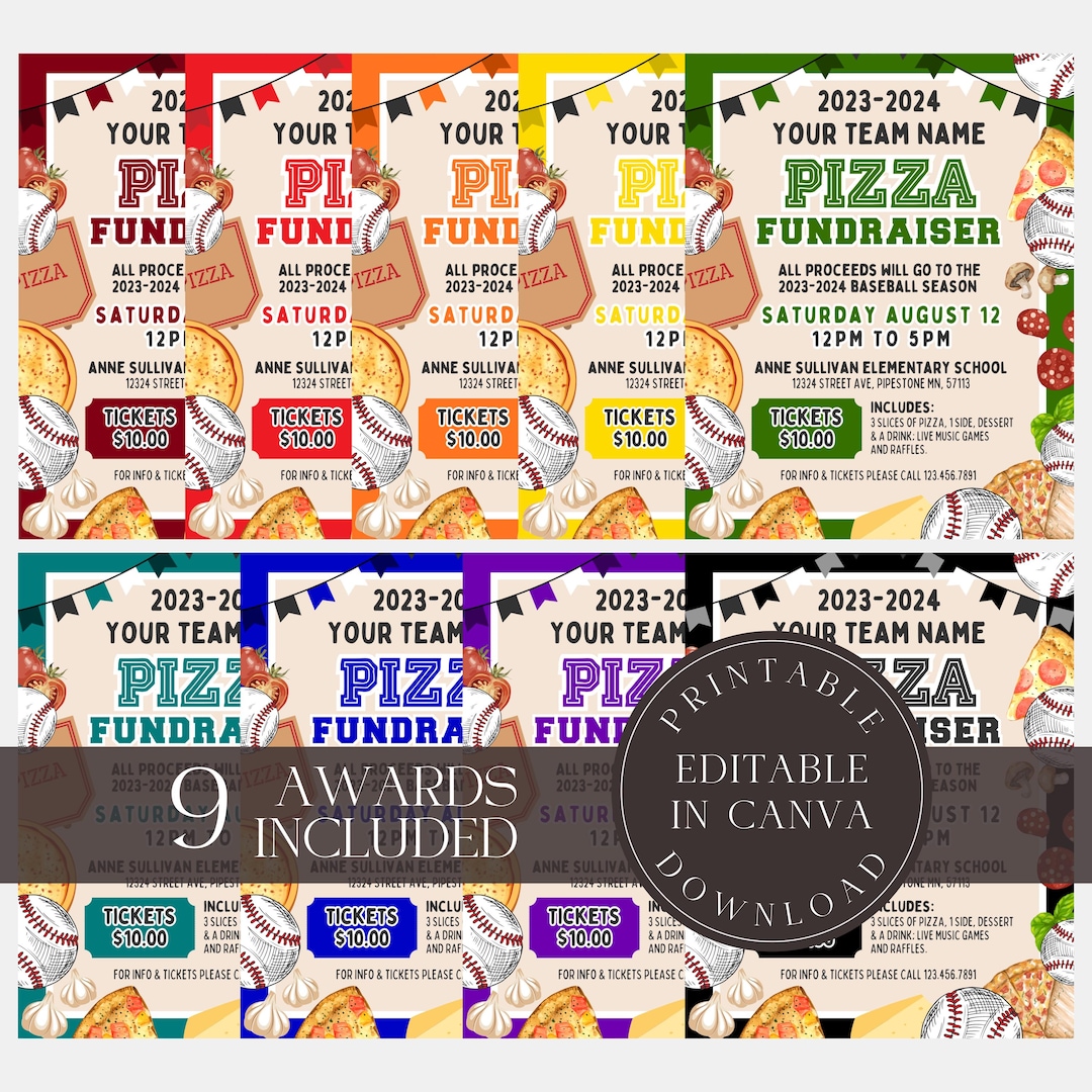 Baseball Pizza Party Flyer School Fundraiser, Editable Template (canva ...