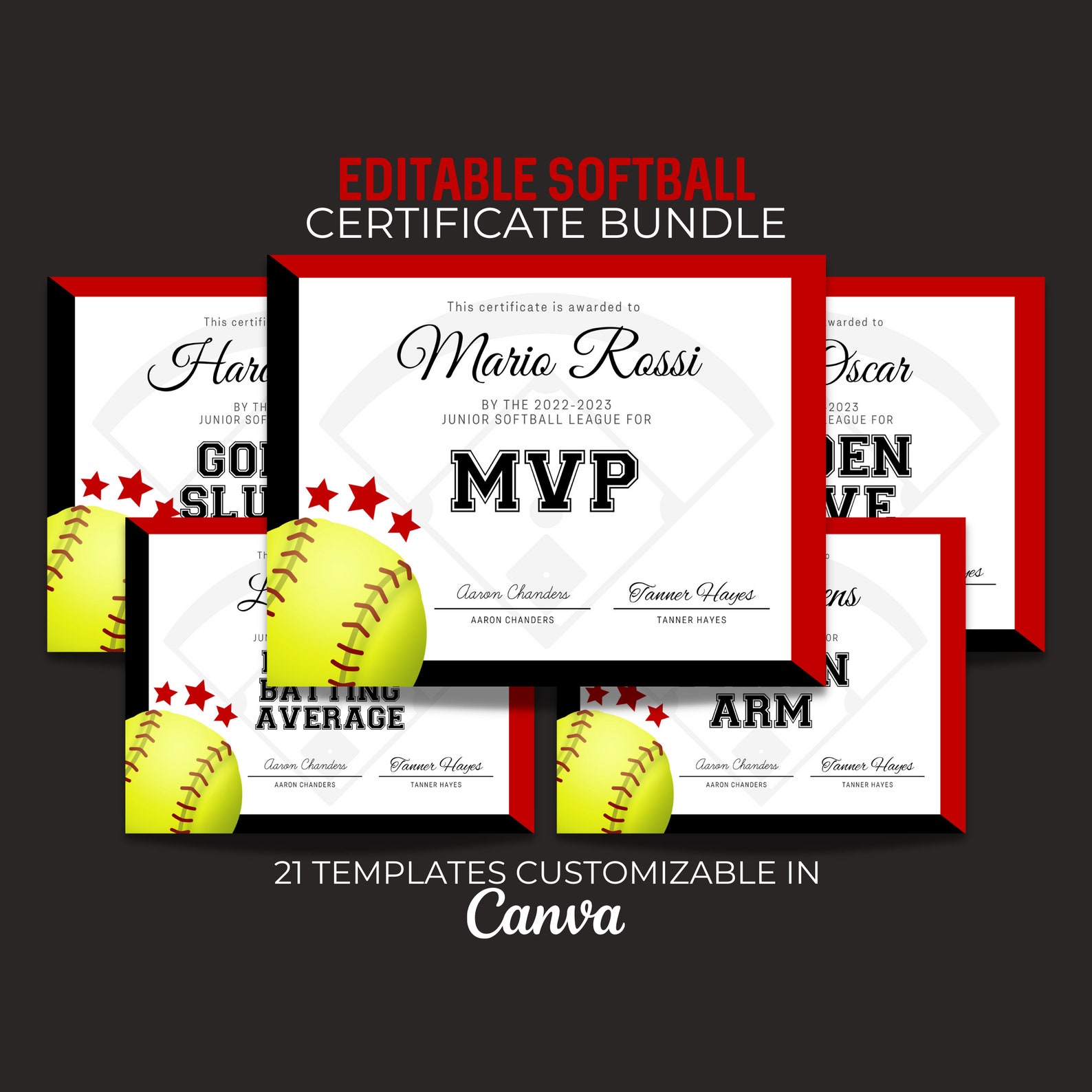 Editable Softball Award Certificate Bundle Editable Canva - Etsy