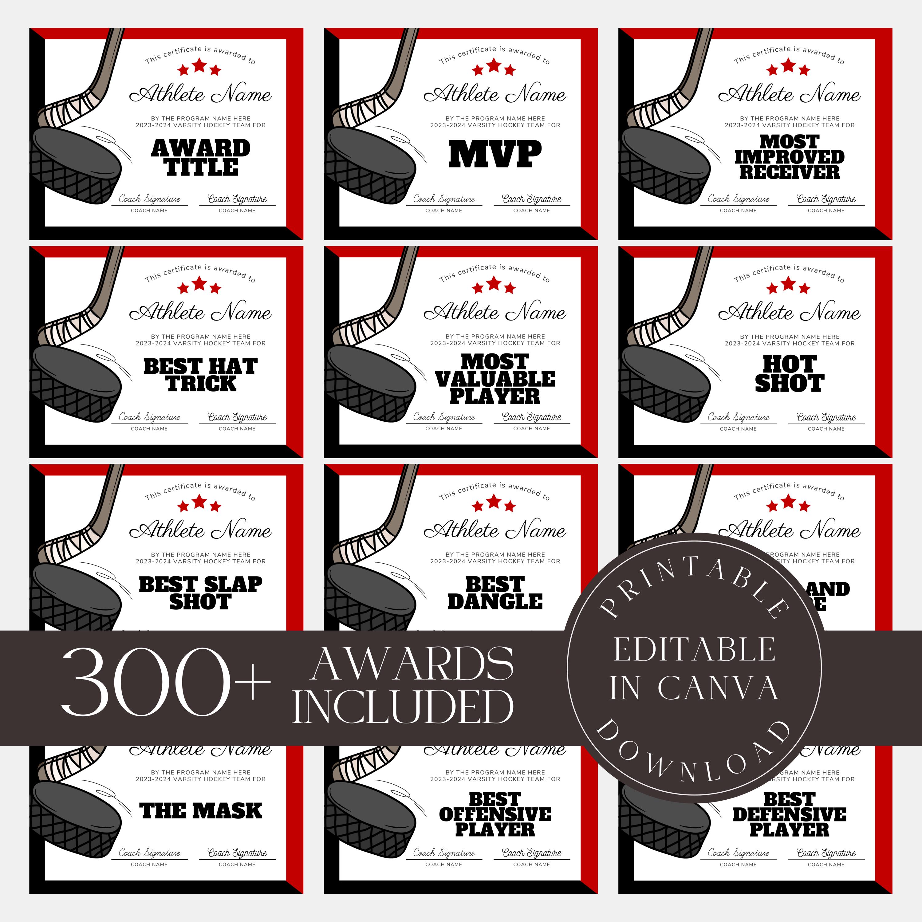 Editable Hockey Awards Certificate Bundle Team Party Gift (canva ...