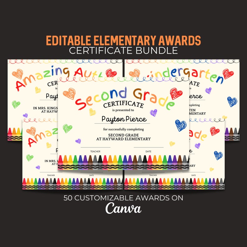 Editable Elementary Classroom Award Certificate Canva - Etsy