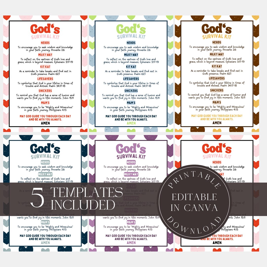 Editable Gods Survival Kit Church Tag Survival Kit From God Christian ...