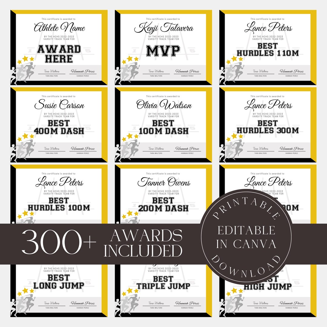Editable Track and Field Awards Bundle Track and Field Certificate ...