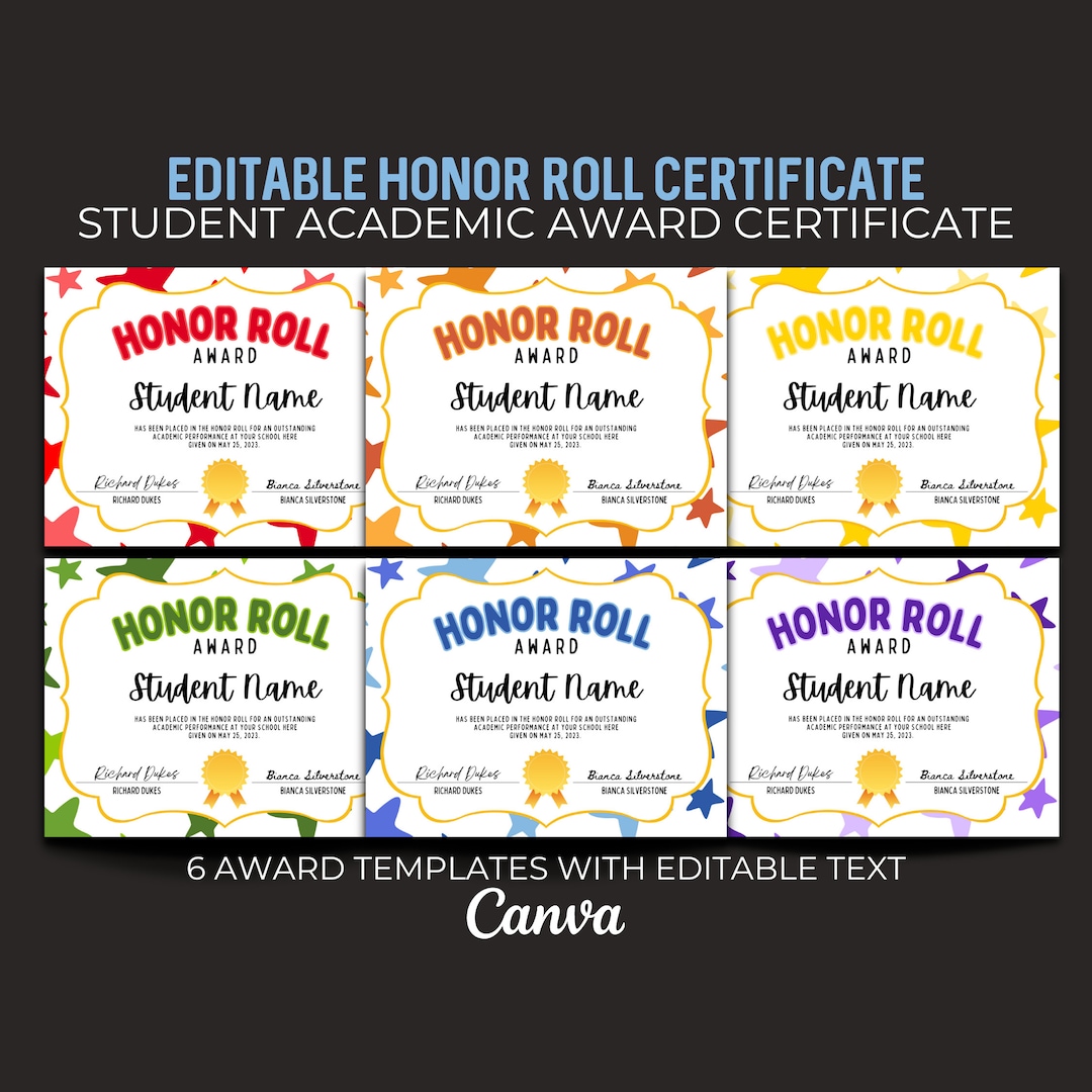 Editable School Honor Roll Certificate Classroom Academic - Etsy