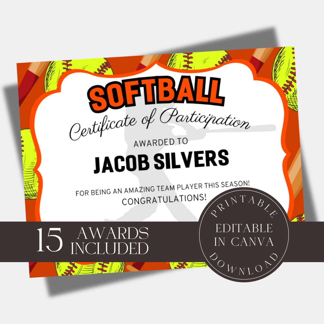 Editable Softball Awards Printable Softball Team Certificate Bundle ...
