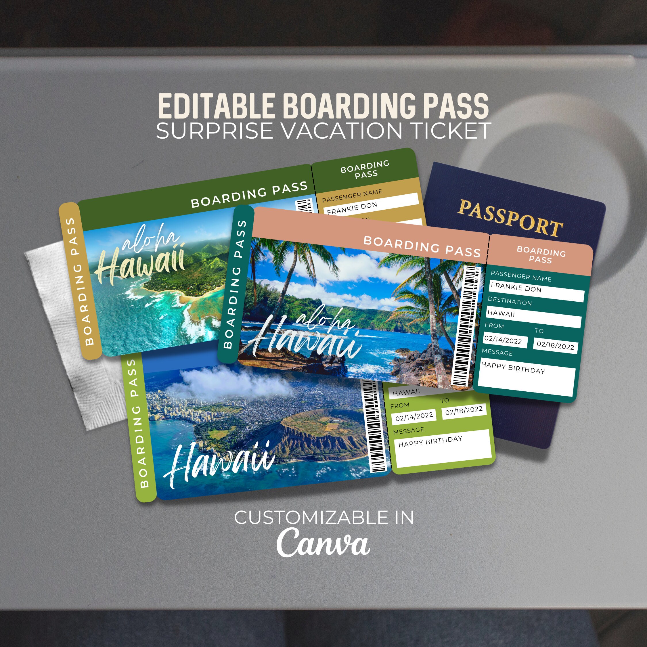 Editable Boarding Pass Hawaii Vacation Printable Ticket - Etsy Australia