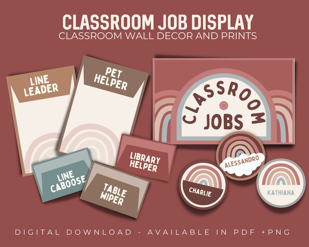 Boho Rainbow Classroom Job Display Editable Decor (PDF, PNG, Canva) - Etsy