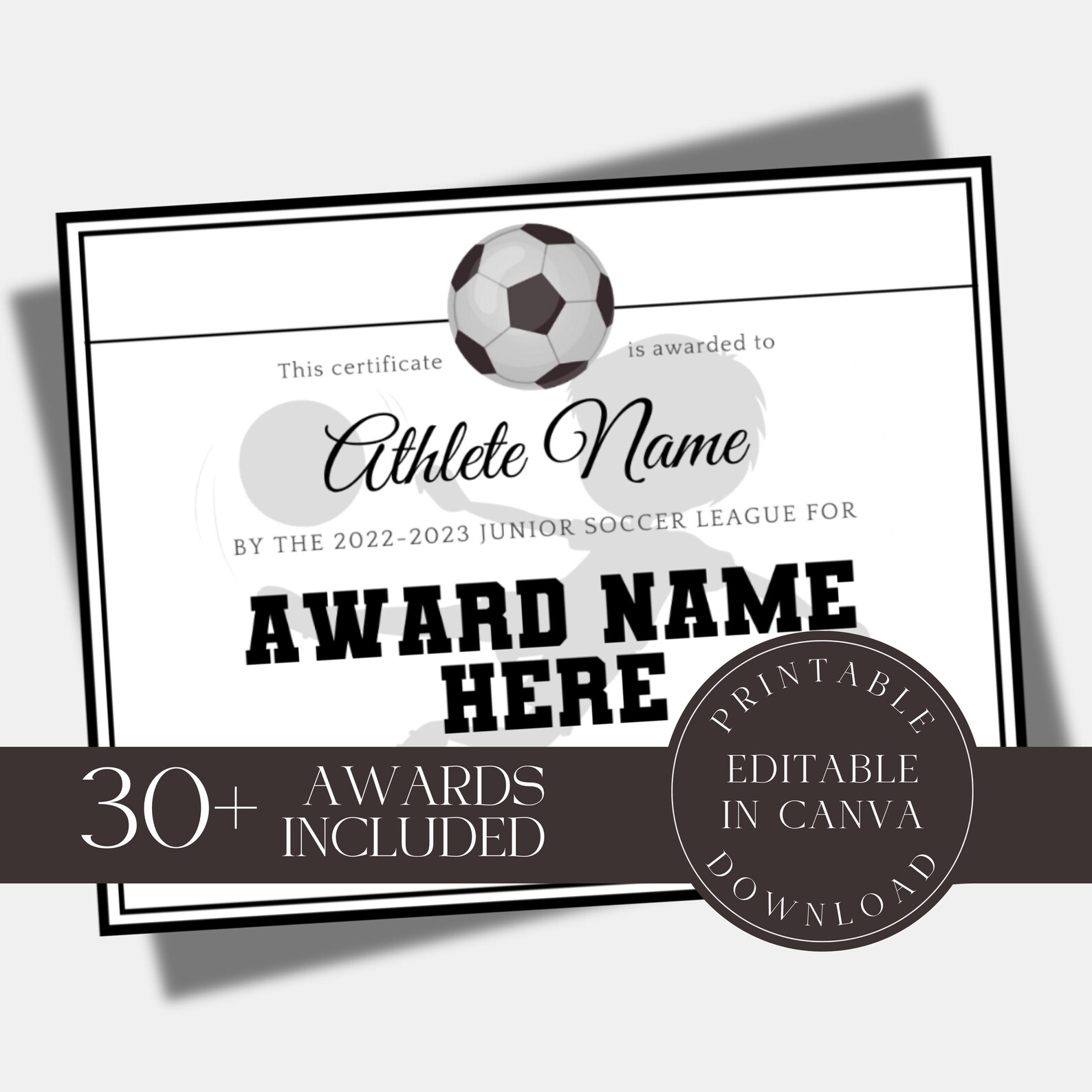 Editable Soccer Award Certificate Bundle Team Awards (canva Template ...