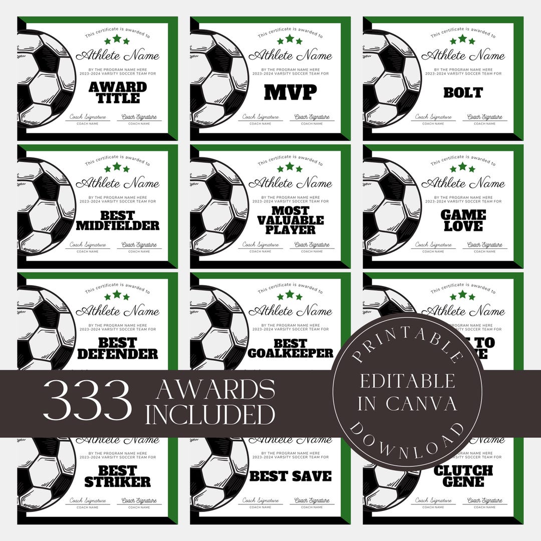 Editable Soccer Football Awards Template, Custom Soccer Award ...