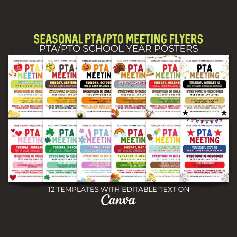 Editable Seasonal PTA PTO Meetings Flyer Bundle Canva Template - Etsy Editable Seasonal PTA PTO Meetings Flyer Bundle Canva Template - Etsy