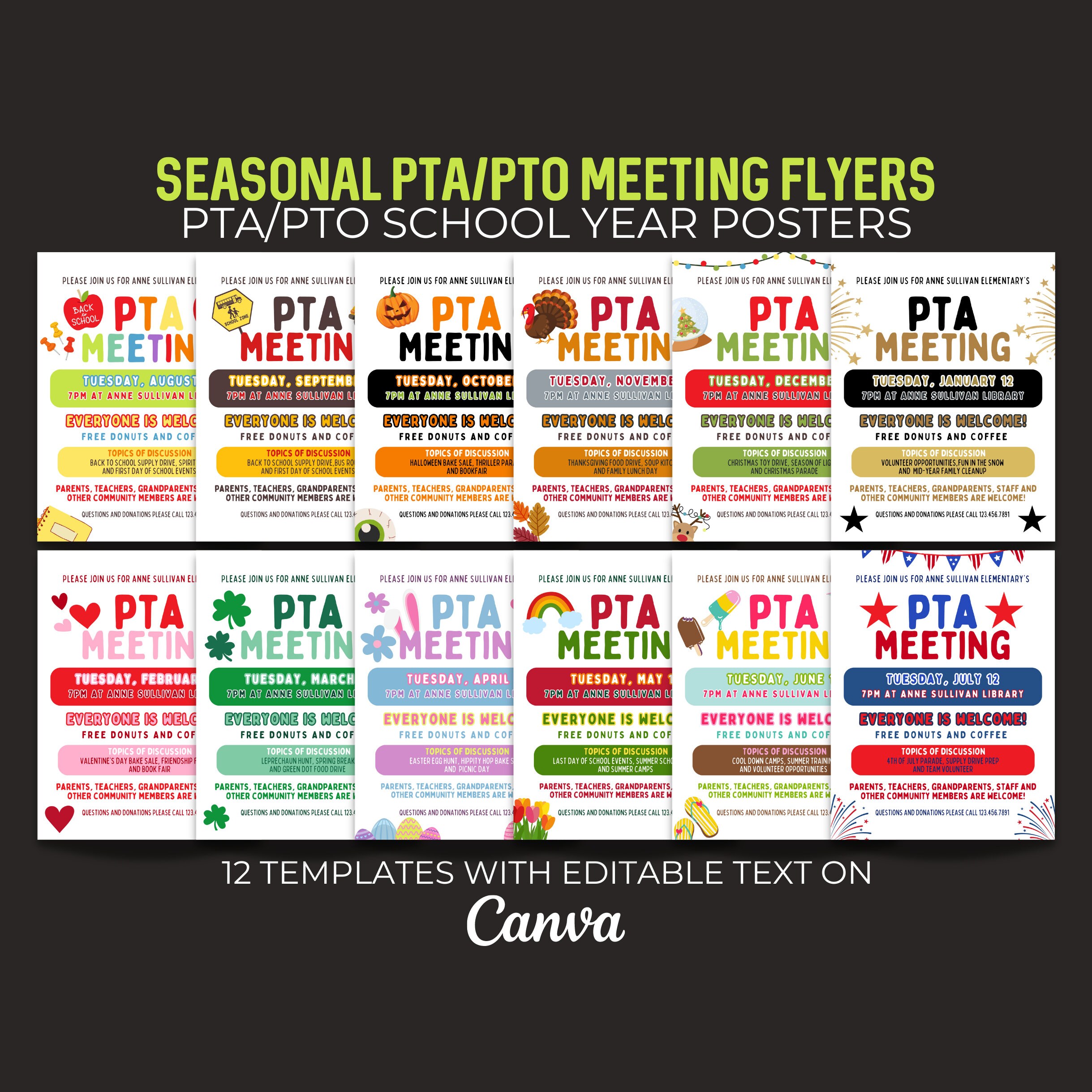 Editable Seasonal PTA PTO Meetings Flyer Bundle Canva Template - Etsy
