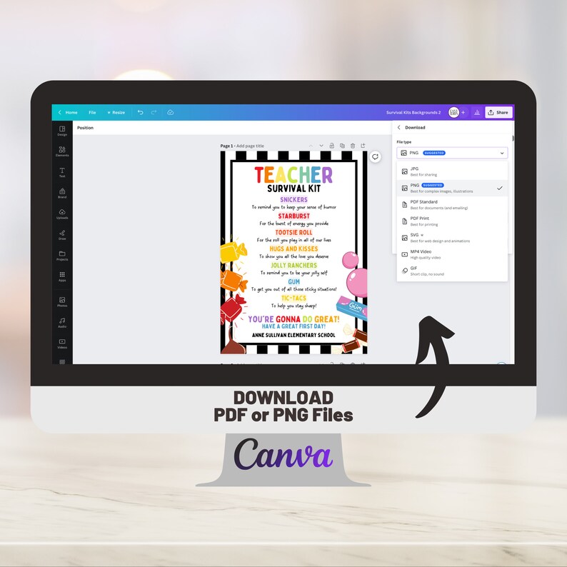 Editable Teacher Survival Kit Card Back to School Gift (canva Template ...
