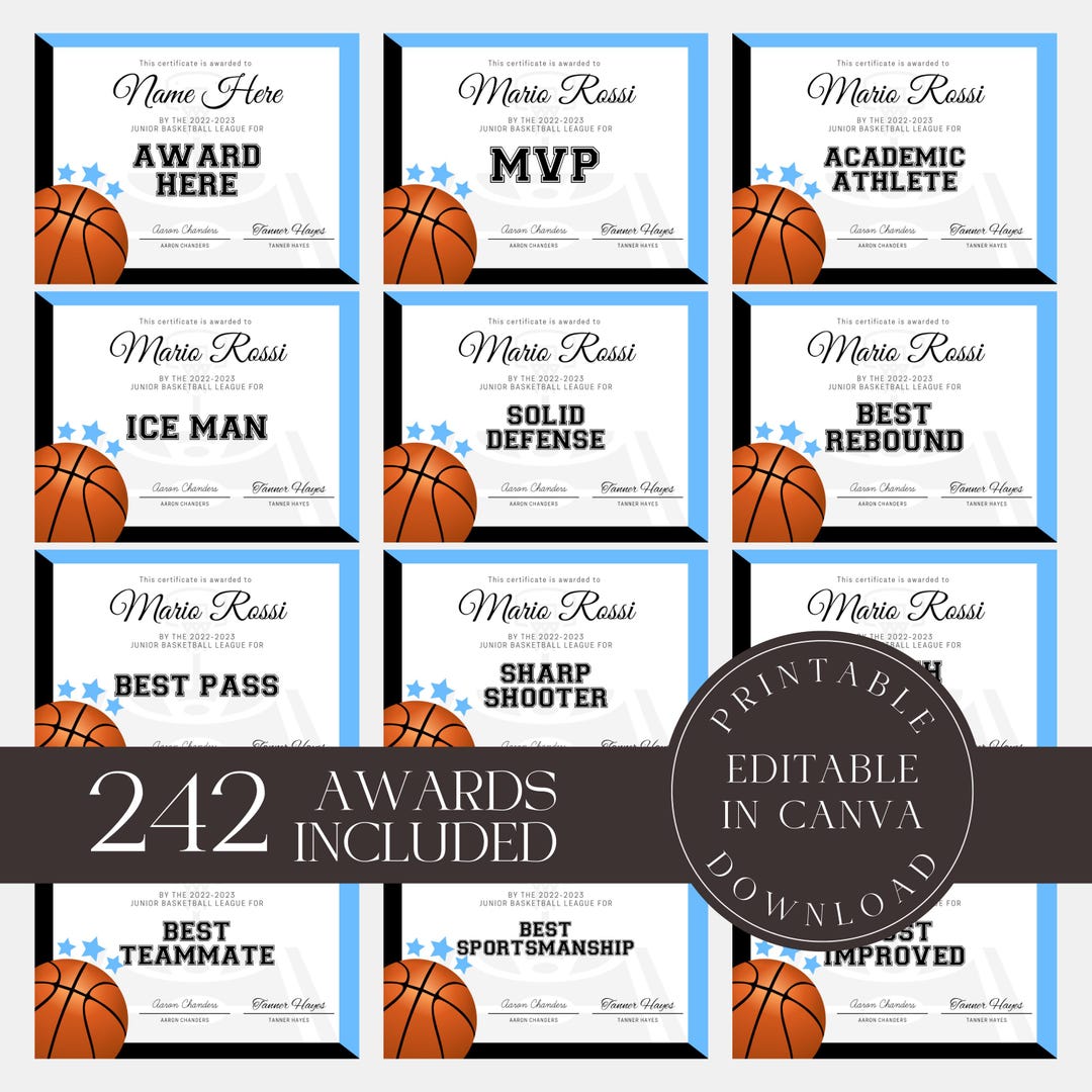 Editable Basketball Award Certificates Team Awards Canva Template ...