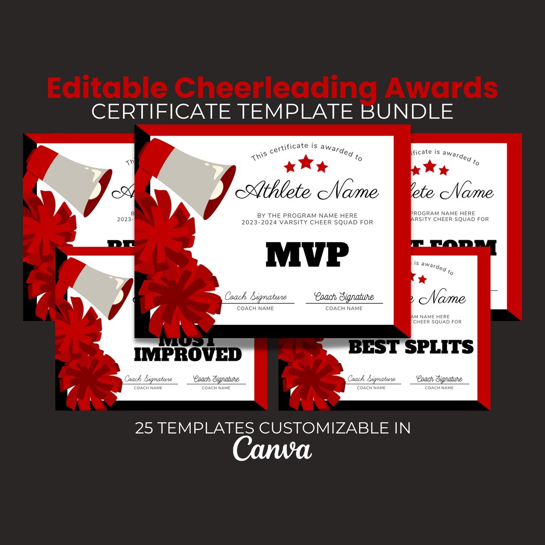 Cheerleading Certificate, Cheer Squad Awards, Team Party Cheer Award ...