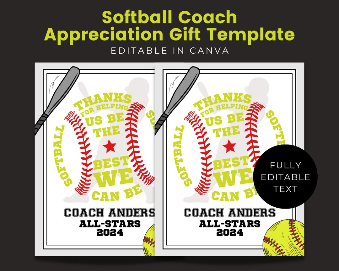 Editable Coach Appreciation Gift Softball Coach Thank You - Etsy
