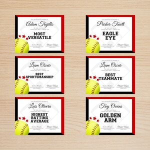 Editable Softball Award Certificate Bundle, Editable Template, Team ...