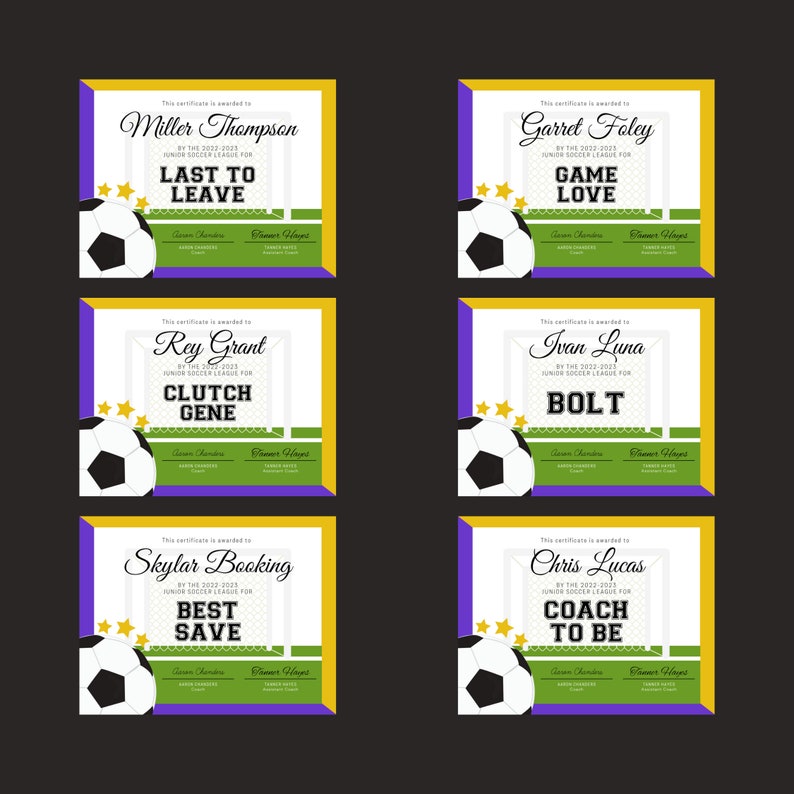 Editable Soccer Award Certificate Canva Template Bundle - Etsy