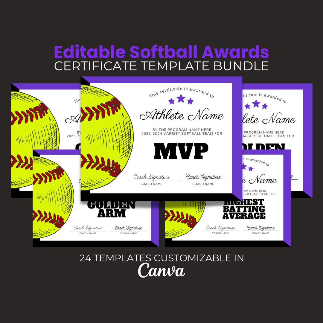 Editable Softball Awards Printable, Softball Team Certificate Bundle ...