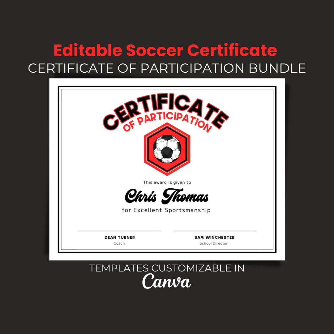 Editable Soccer Award Certificate Bundle, Template Bundle, Printable ...