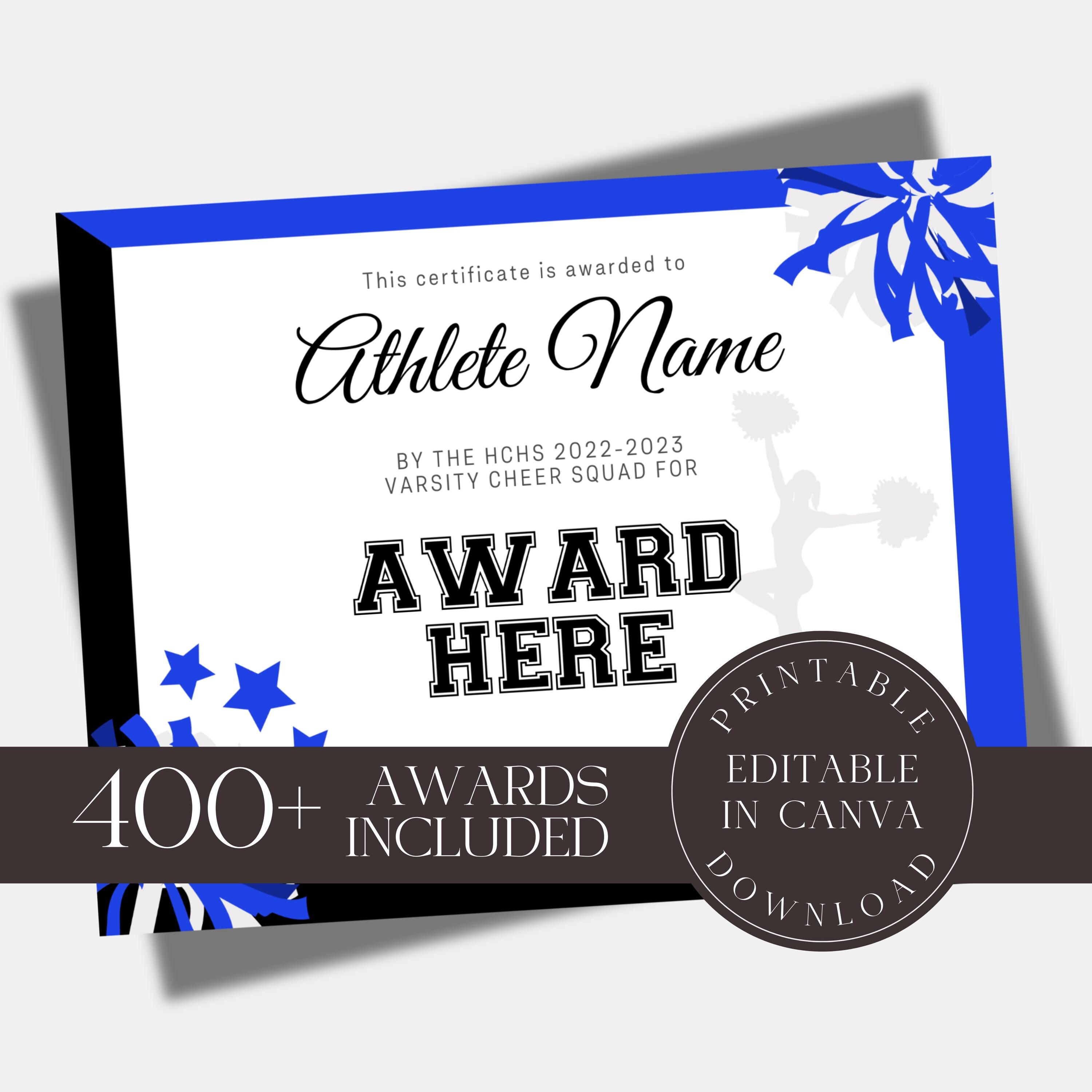 Editable Cheerleading Award Certificates Cheer Team Superlatives (canva ...