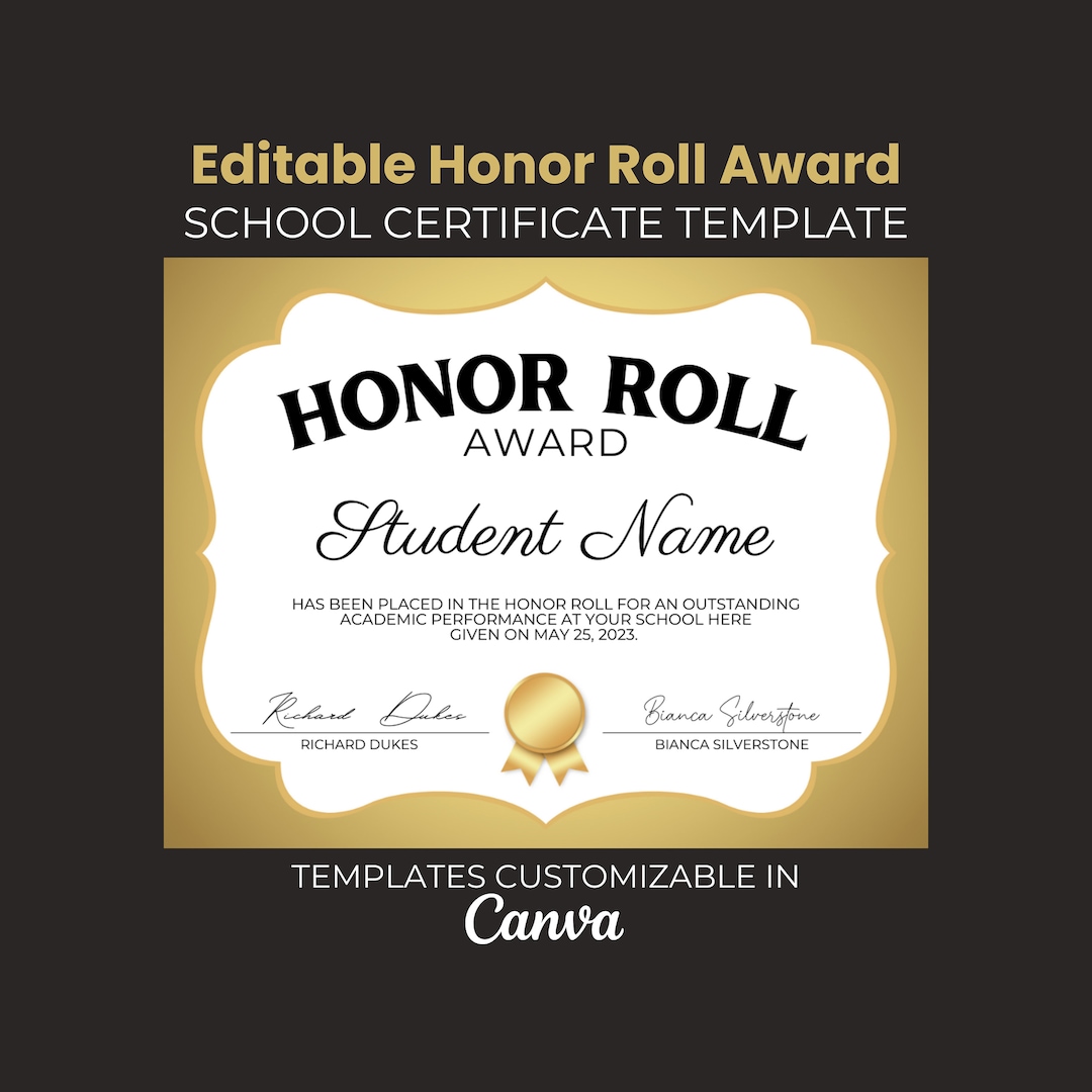 Editable School Honor Roll Certificate, Classroom Academic Excellence ...