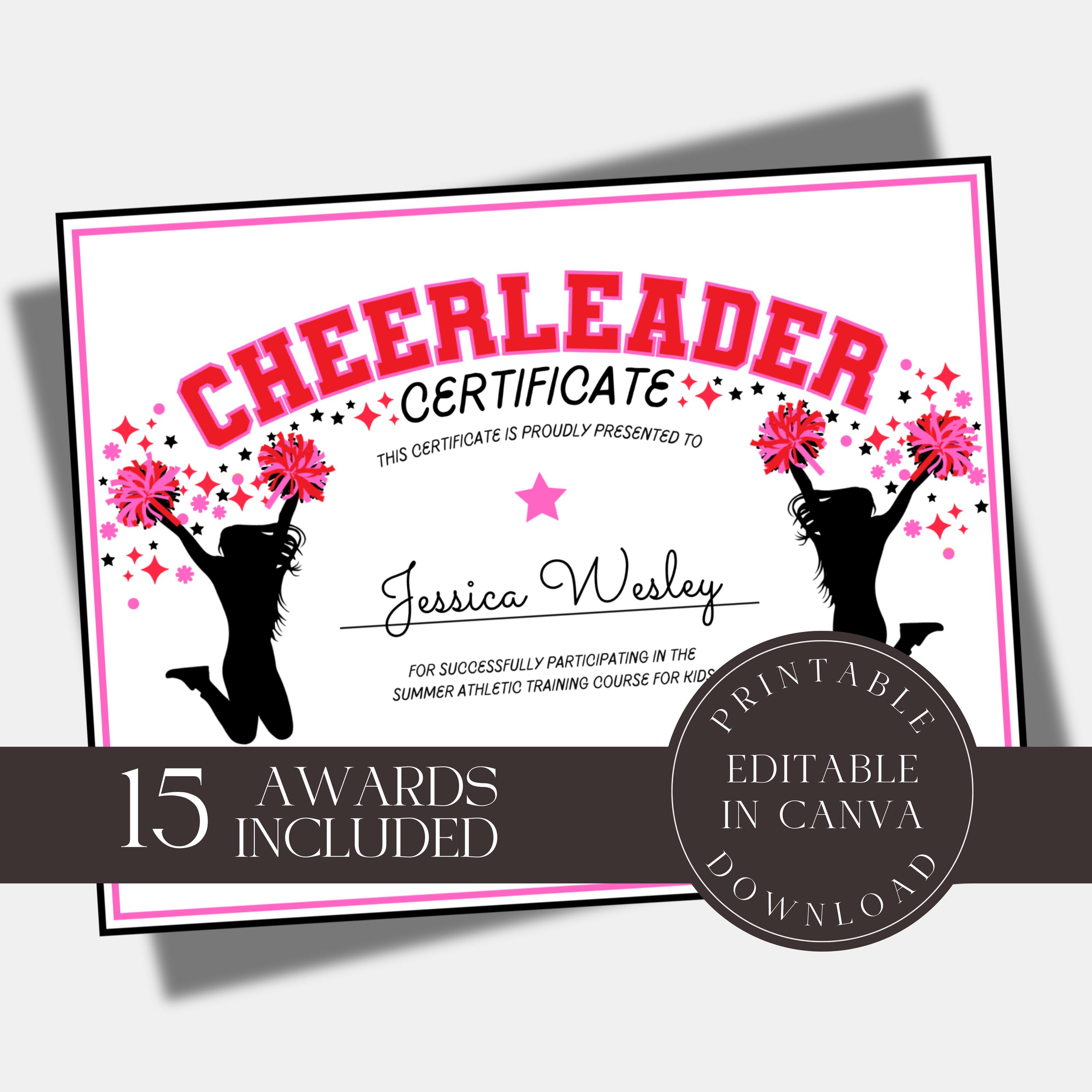 Editable Cheerleading Awards Template, Custom Cheer Award Certificates ...