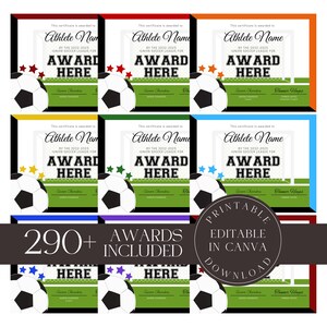 Editable Soccer Award Certificate Bundle Team Awards (canva Template ...