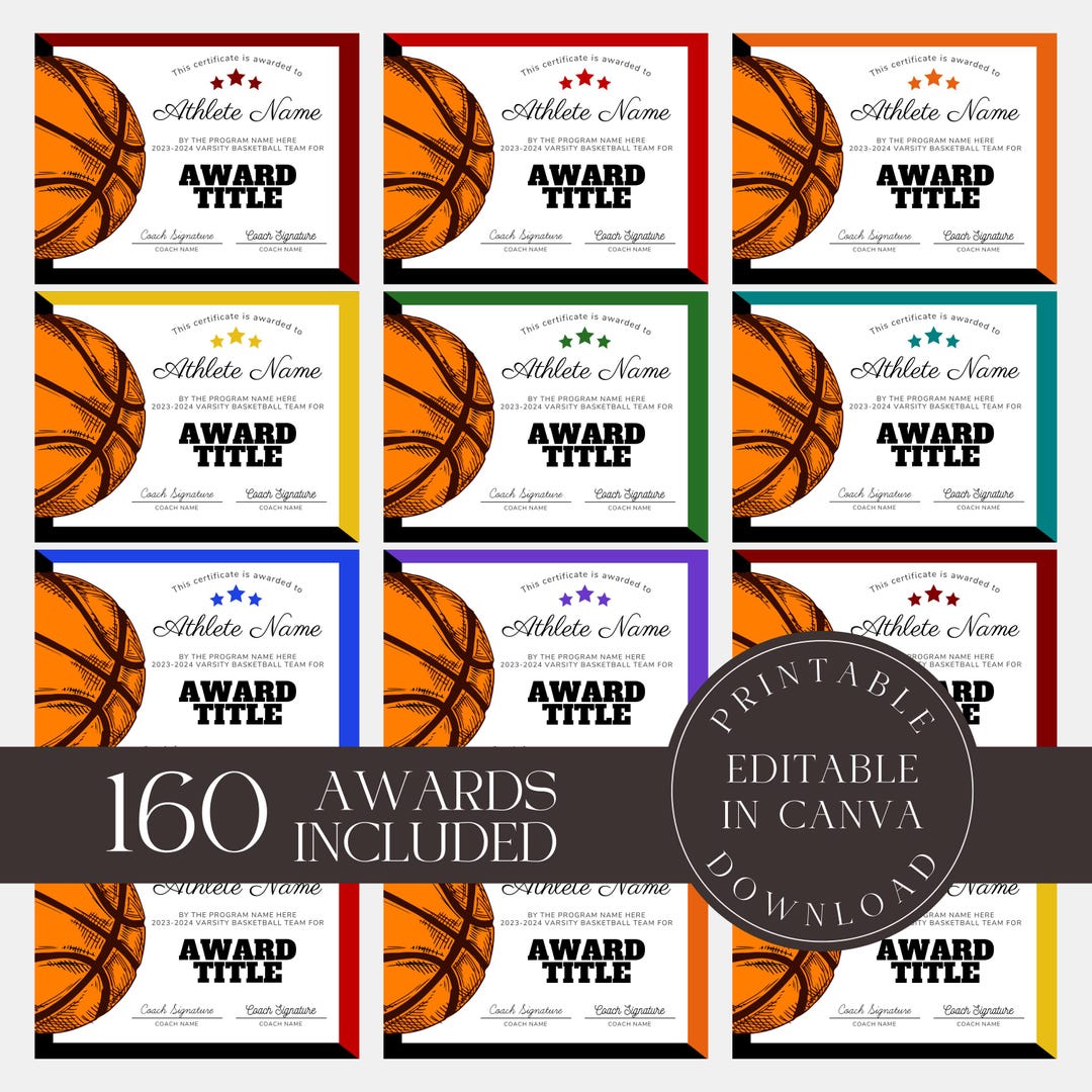 Editable Basketball Awards Template, Custom Bball Award Certificates ...