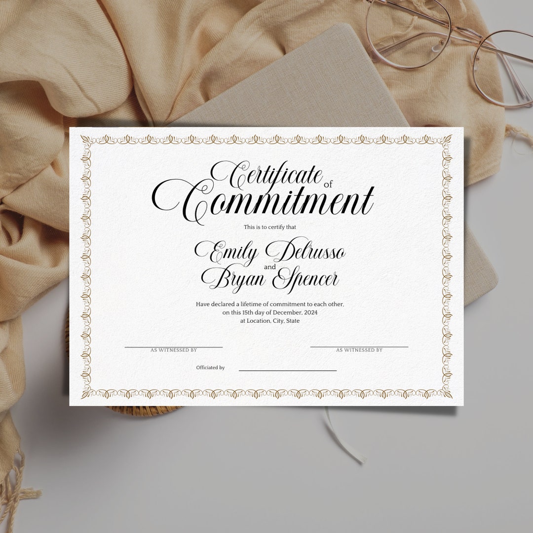 Printable Commitment Certificate Template Certificate of - Etsy Ireland