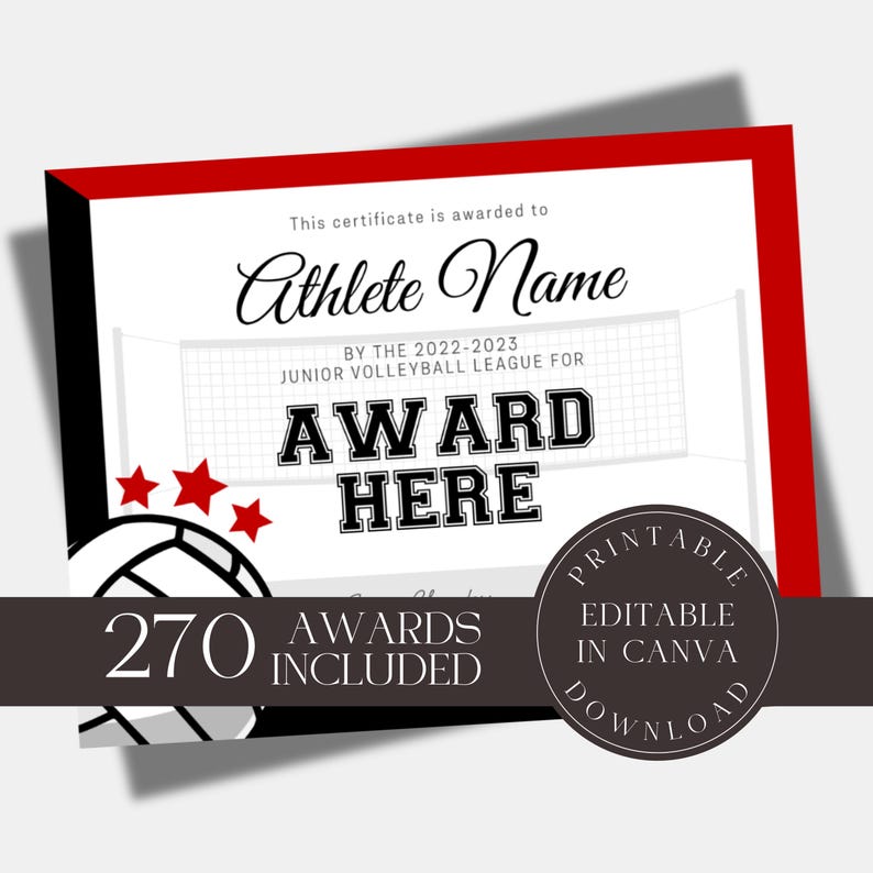 Editable Volleyball Award Certificates Bundle Team Recognition (canva ...