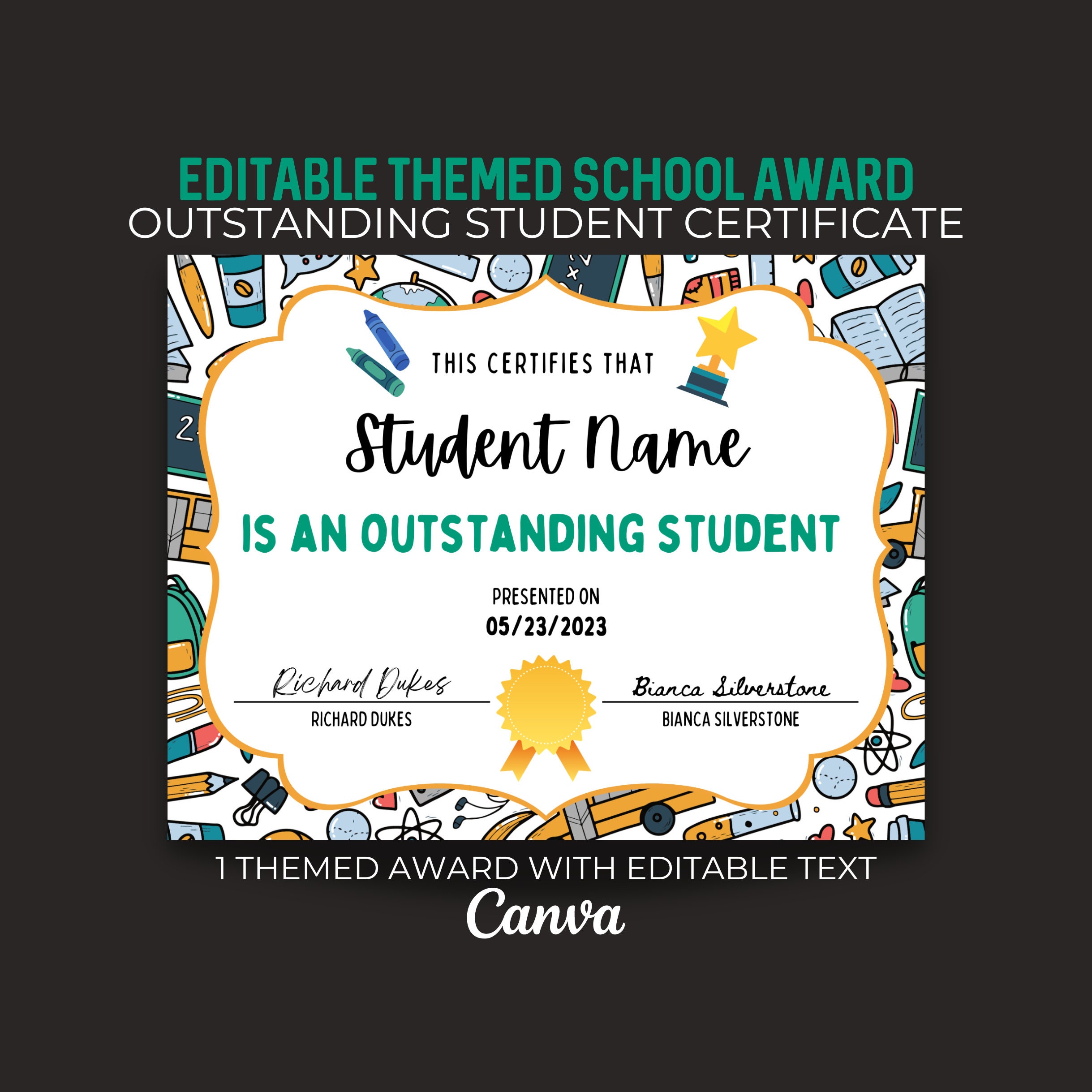 Editable School Certificate Outstanding Student Elementary - Etsy