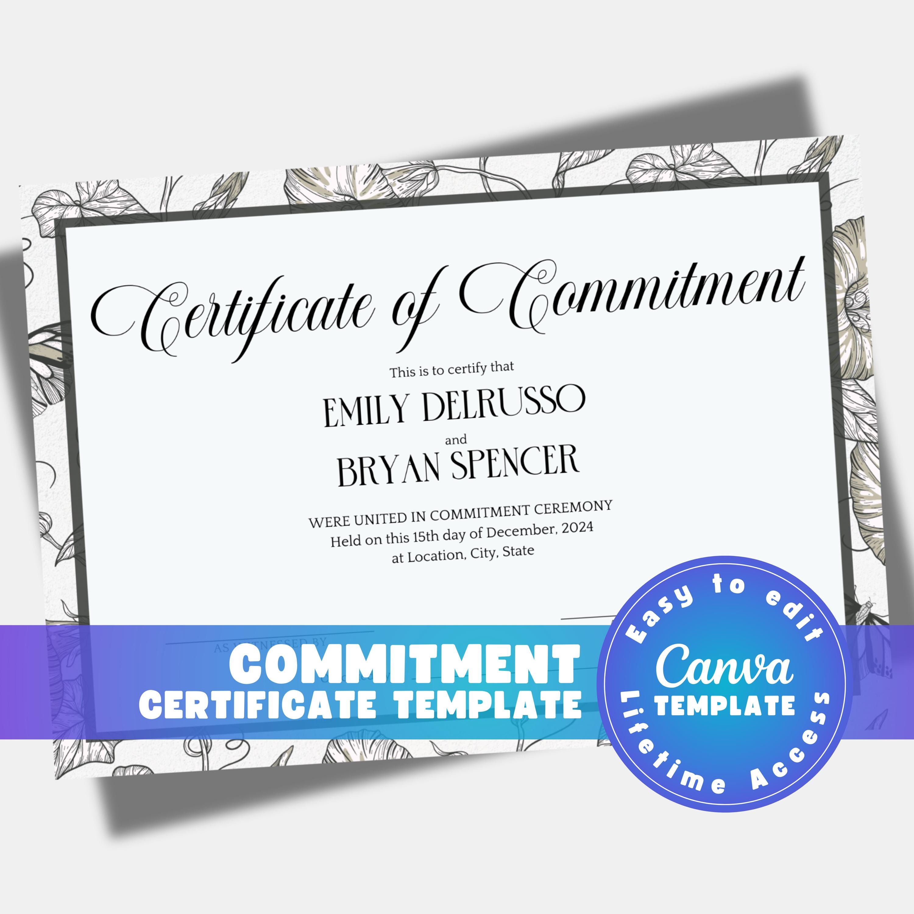 Editable Commitment Certificate Template Wedding Vow Renewal (digital ...