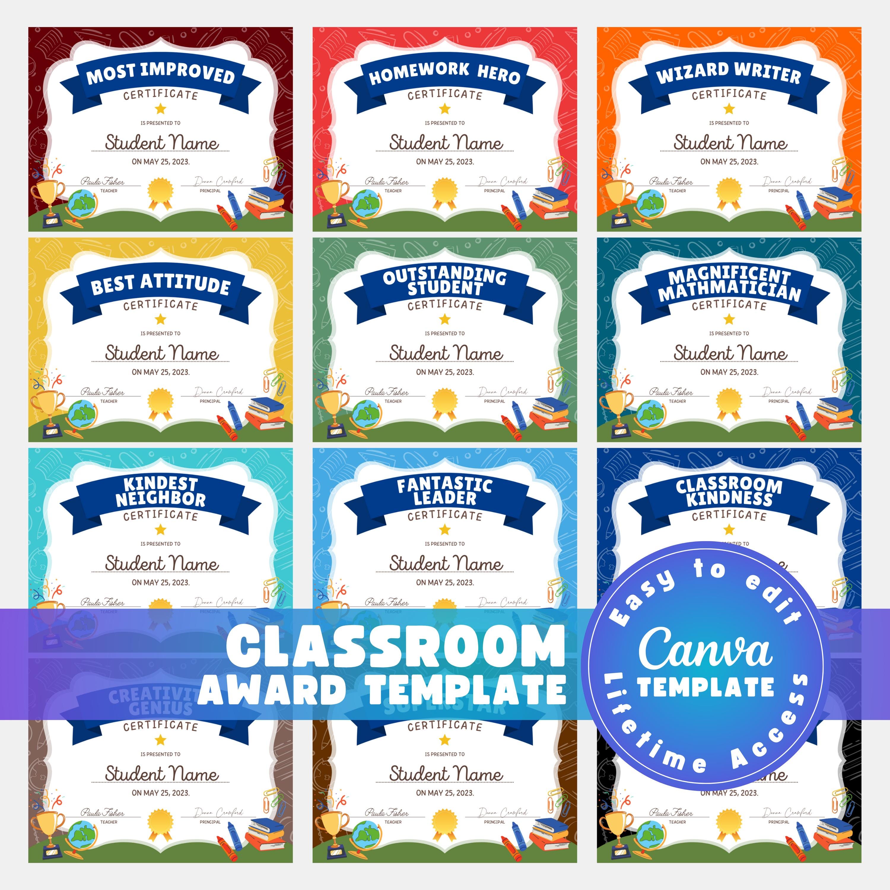 School Award Certificate Template, Editable Classroom Award ...