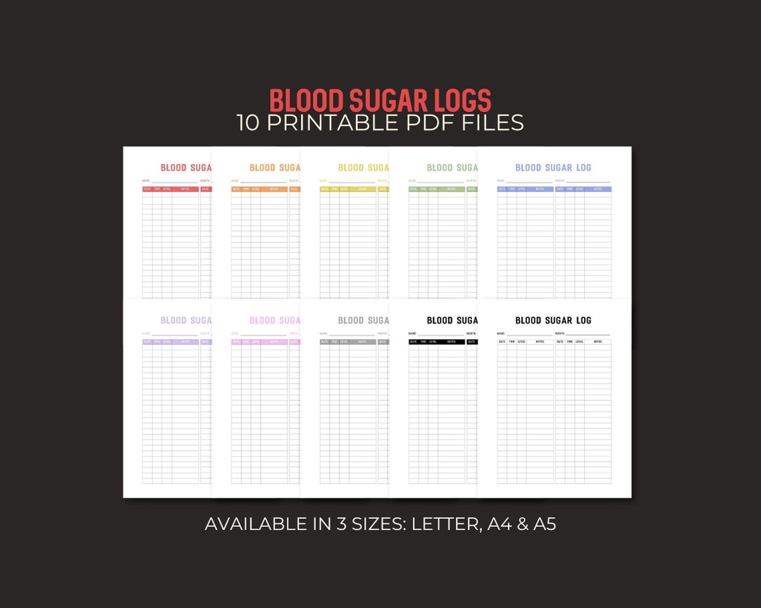 Blood Sugar Log, Printable Blood Sugar Tracker Fillable, Diabetes Log ...