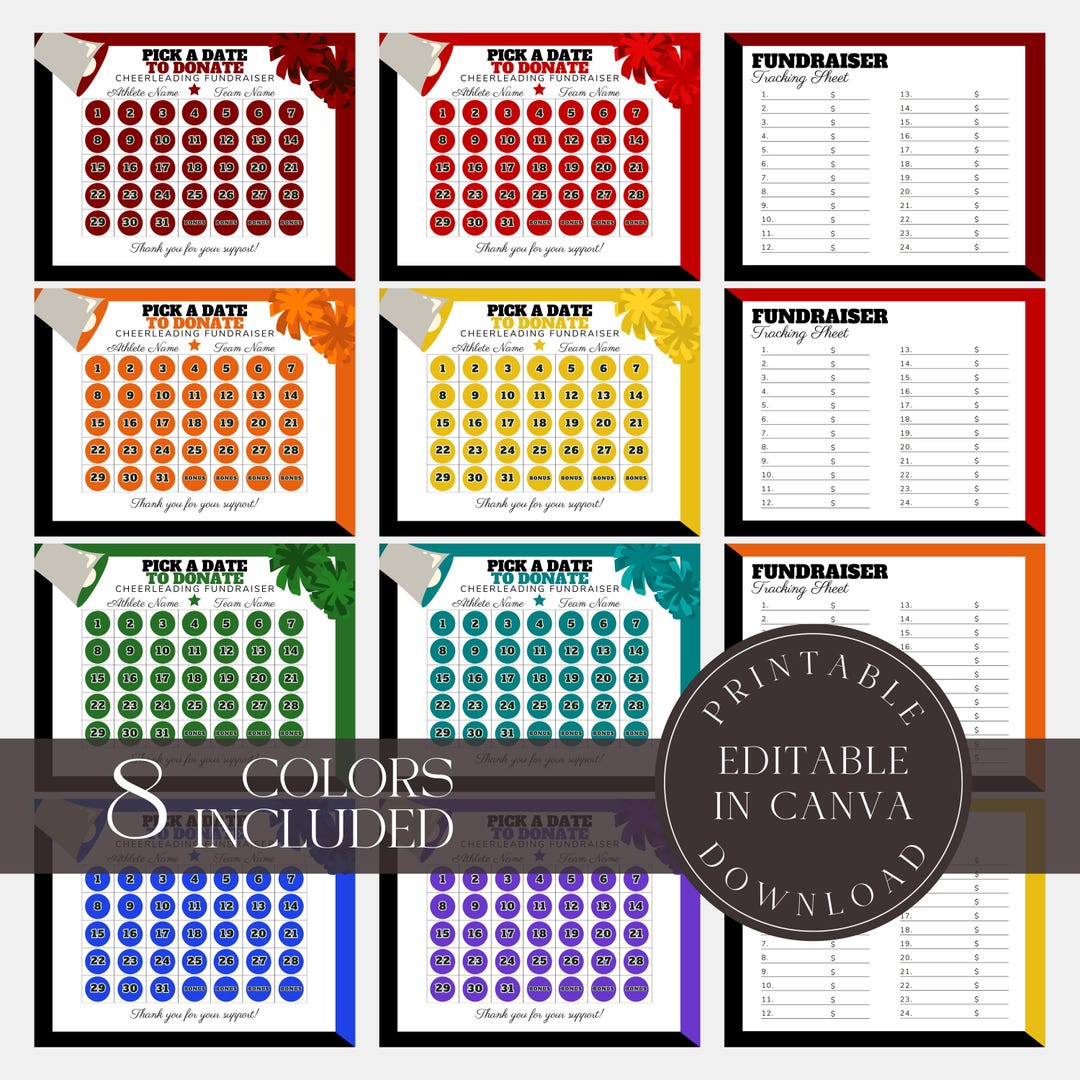 Editable Cheerleading Fundraiser Calendar Cheerleader Raffle Printable ...