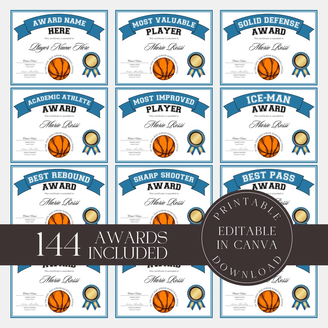 Editable Basketball Award Certificates Team MVP Awards (canva Template ...