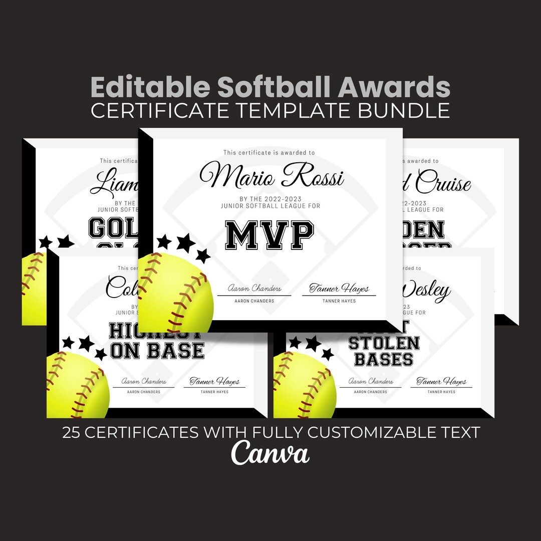 Editable Softball Awards Printable, Softball Team Certificate Bundle ...