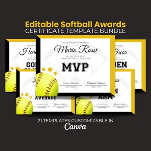 Softball Awards Printable, Softball Team Certificate Bundle, Canva ...