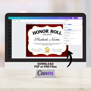 Editable School Honor Roll Certificate Template (canva PDF) - Etsy