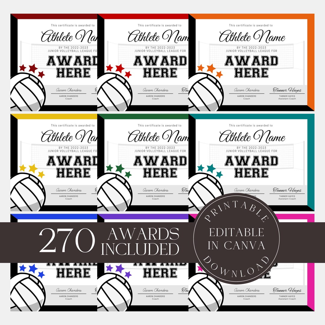 Editable Volleyball Awards Bundle Volleyball Certificates Printable ...