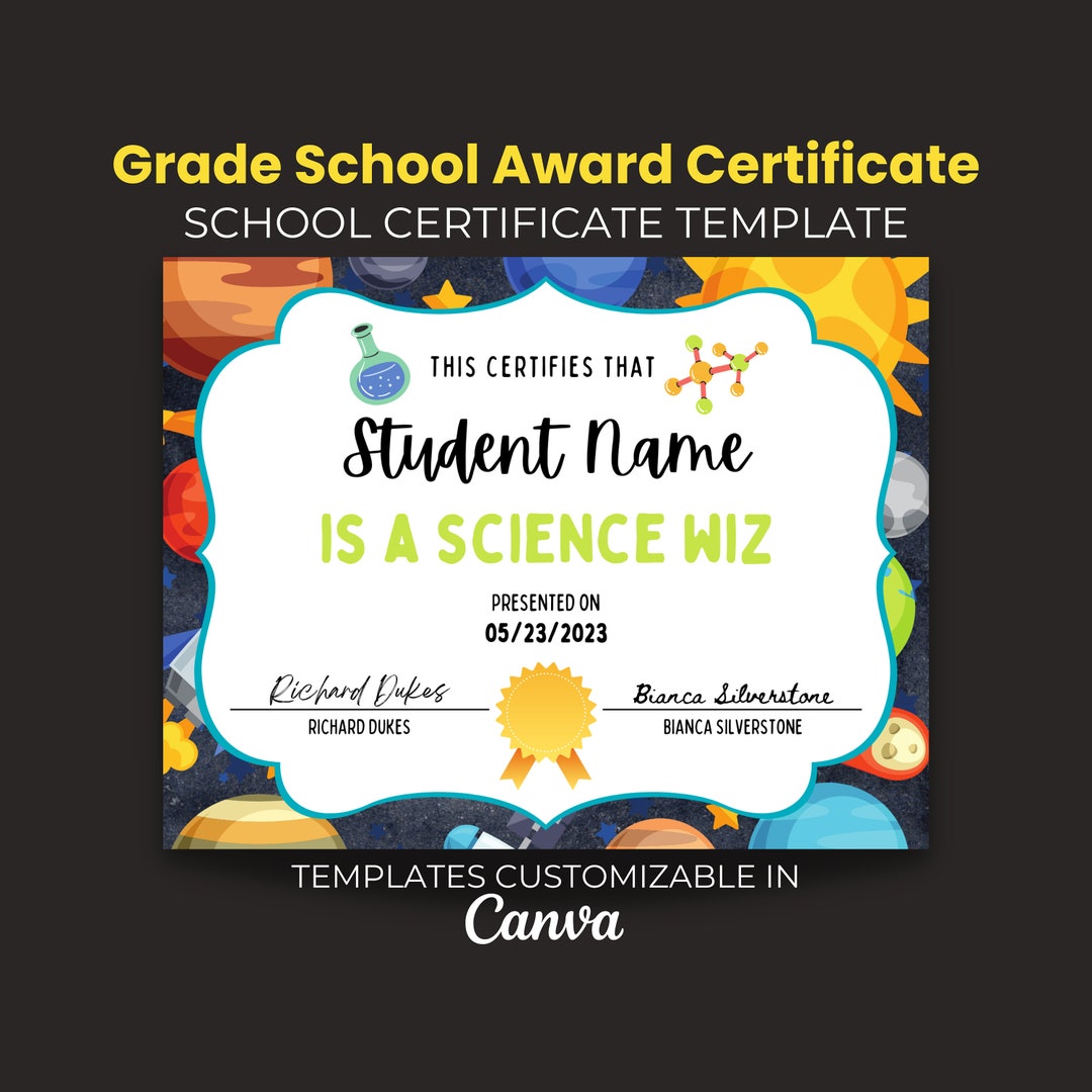 Editable School Certificate Science Student, Elementary Classroom Award ...