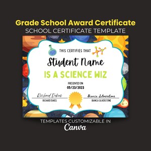 Editable School Certificate Science Student, Elementary Classroom Award ...