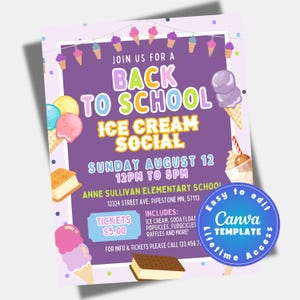 Back to School Ice Cream Social Flyer Editable PTA/PTO Poster (canva ...