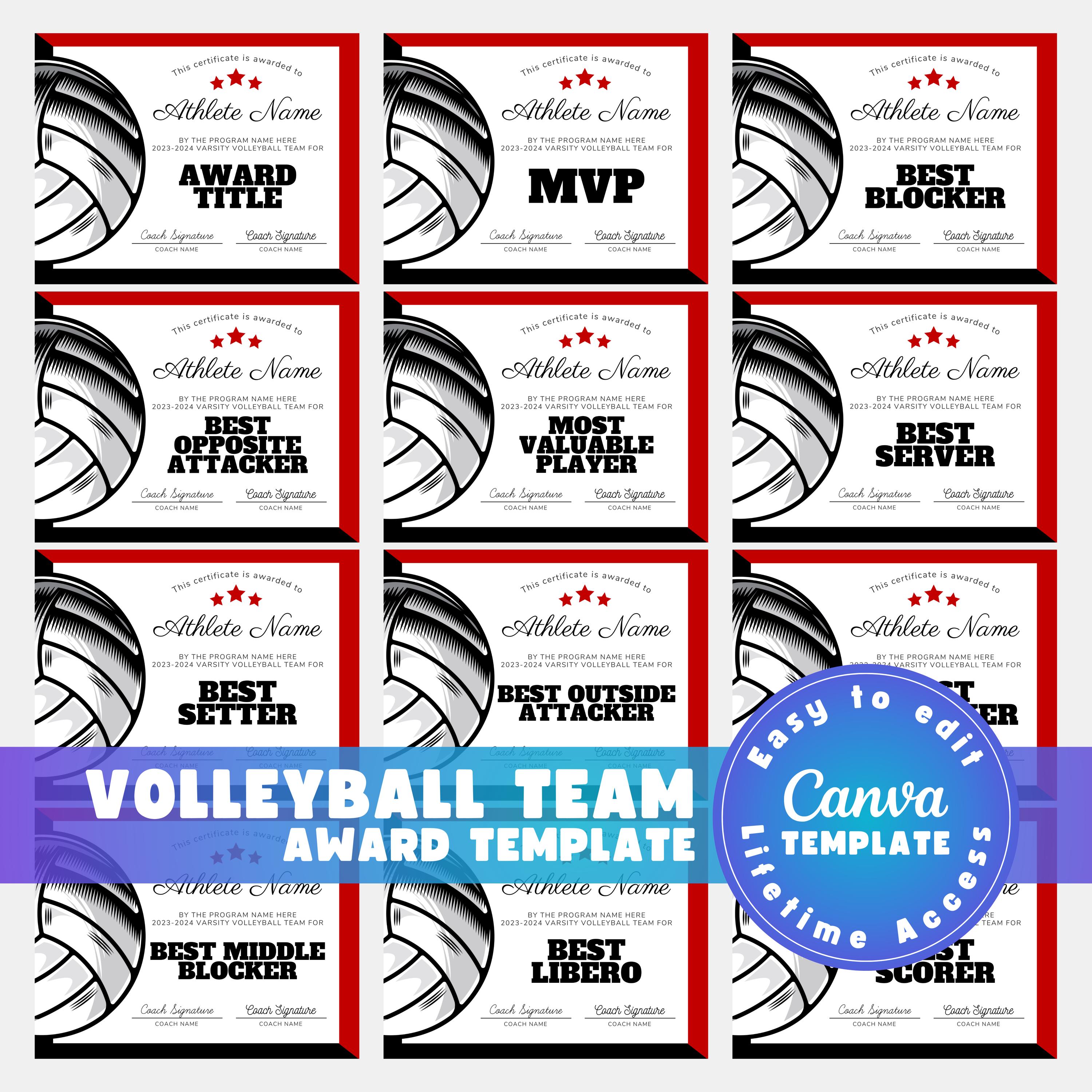 Editable Volleyball Awards Template, Custom Volleyball Award ...