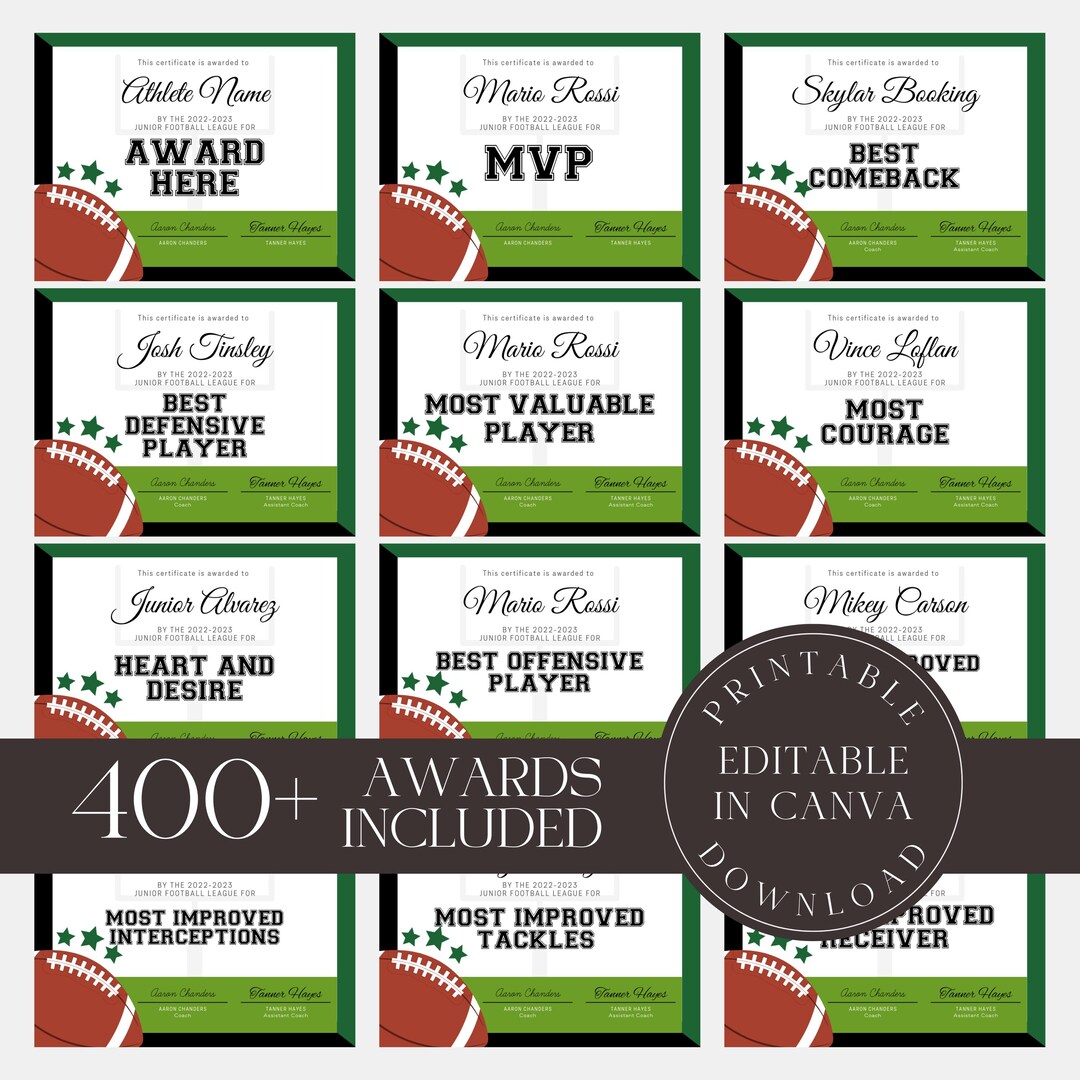 Editable Football Awards Template, Custom Football Award Certificates ...