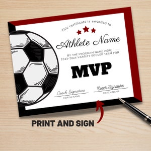 Editable Soccer Award Certificate, Team Party Template Bundle ...