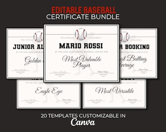Baseball Award Certificate Editable Canva Template Printable - Etsy