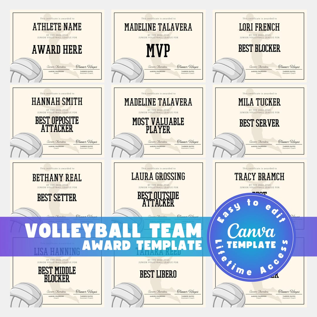 Editable Volleyball Awards Template, Custom Volleyball Award ...